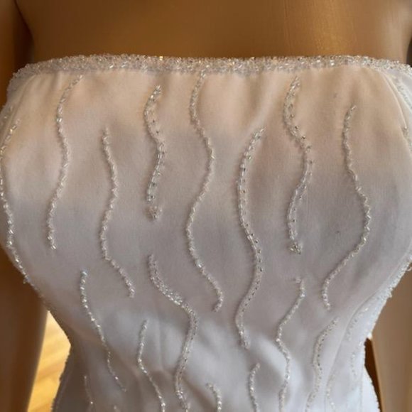 Landau | Dresses | Landa White Beads Strapless Satin Sweep Train ...